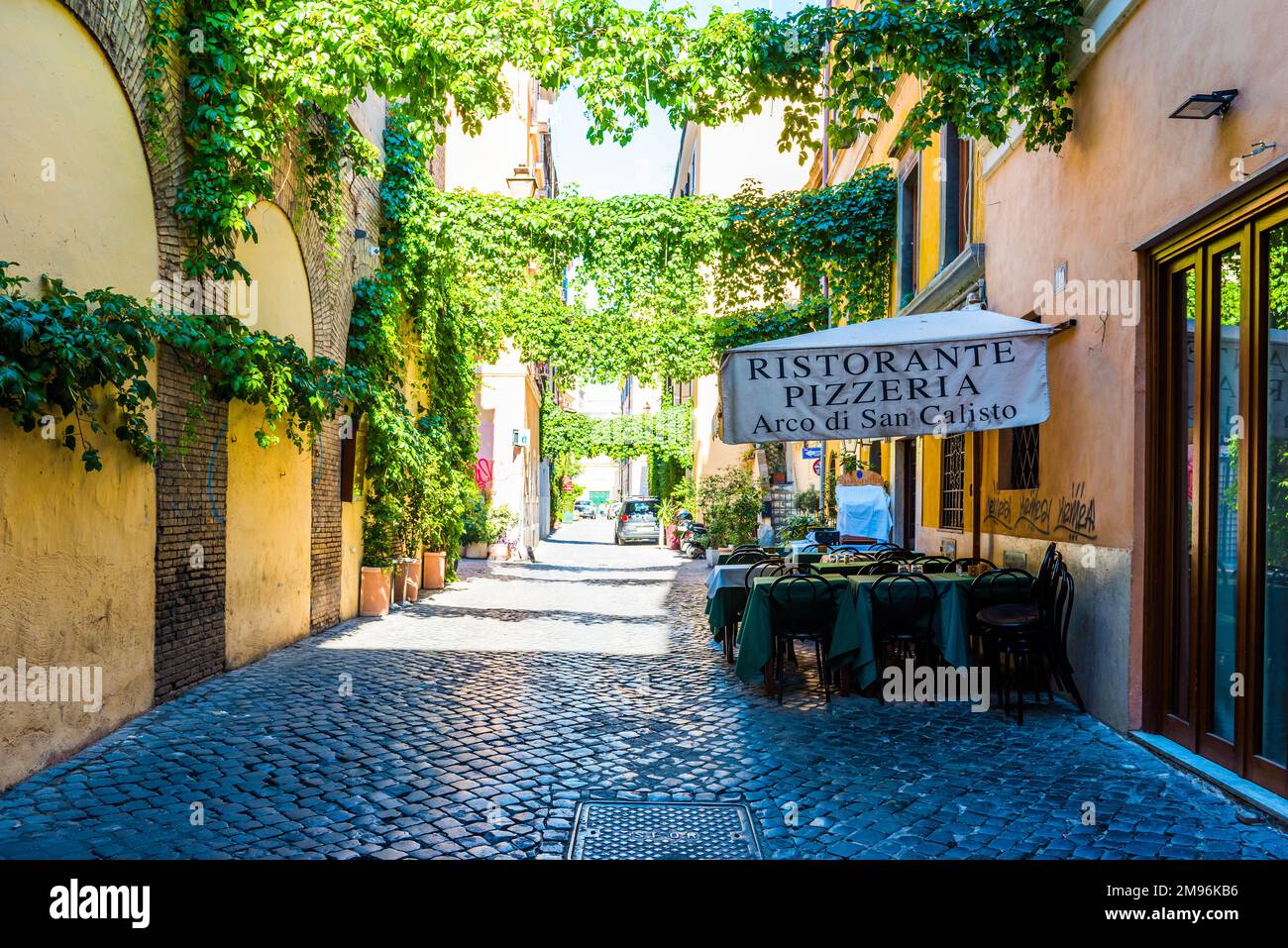 ROME, ITALY - JULY 1, 2019: Beautiful old street in Trastevere. Rome ...