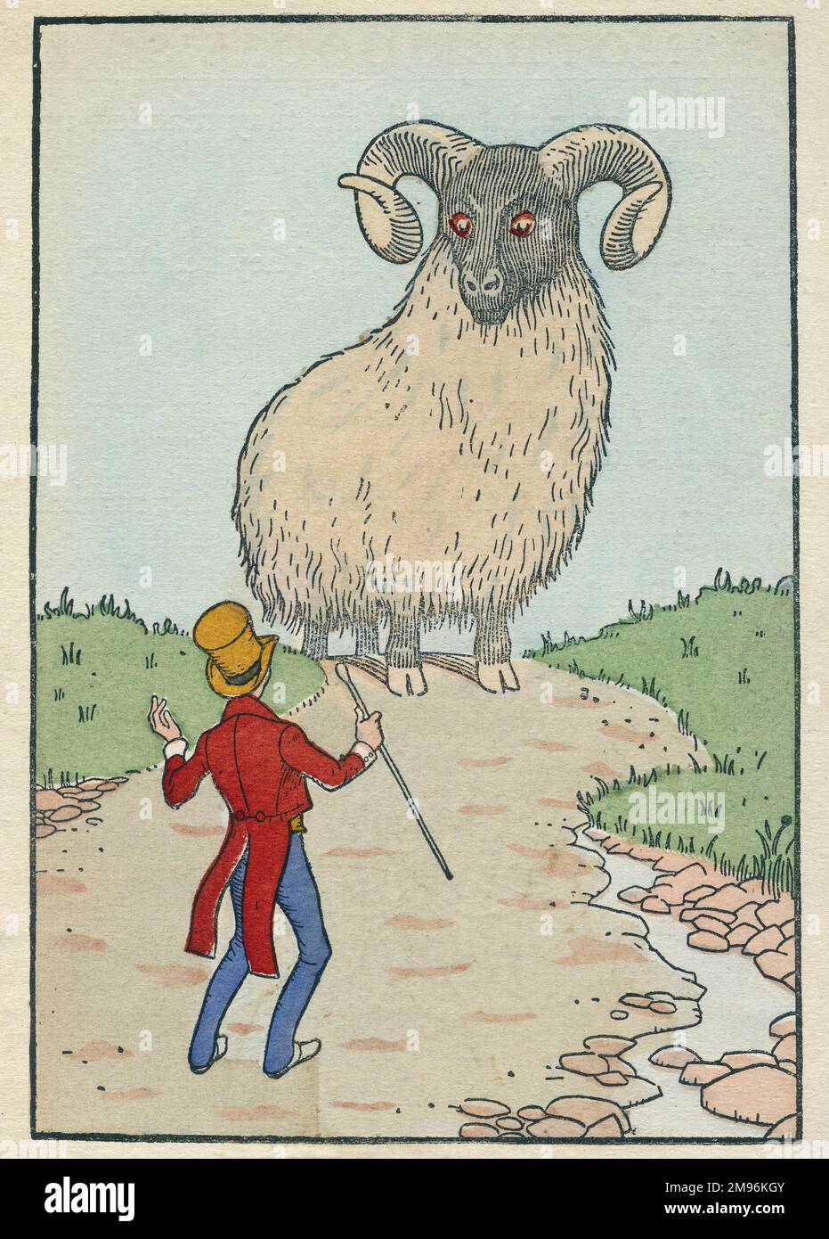 Mother Goose illustration -- the Derby Ram. As I was going to Derby all ...