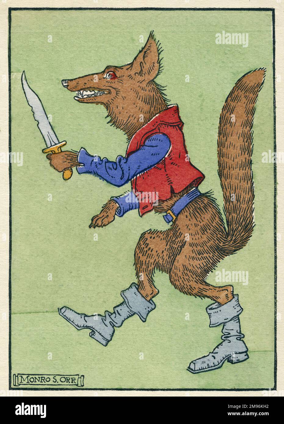 Mother Goose illustration -- a wolf in waistcoat and boots, holding a ...