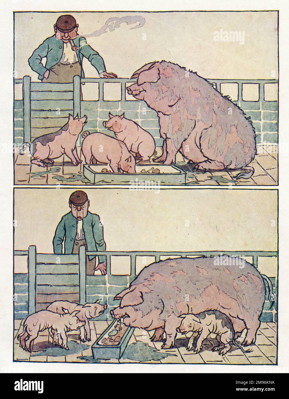 Nursery Rhymes -- a man watching pigs in a sty. In the first ...