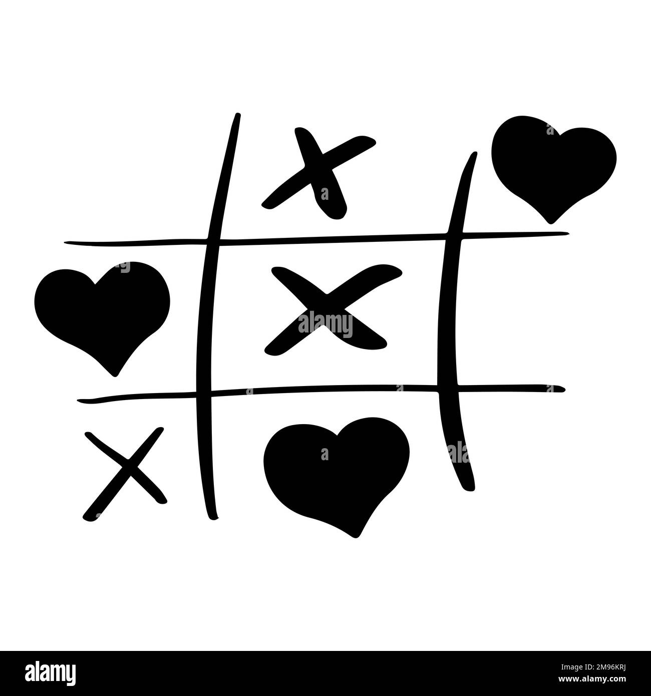 Tic tac toe doodle game with cross and circle sign, cute heart mark ...