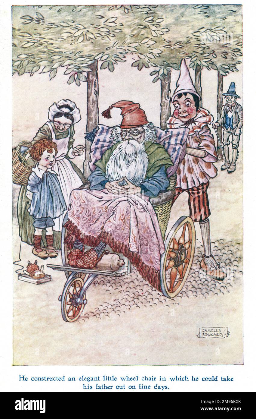 Pinocchio -- He constructed an elegant little wheel chair in which he ...