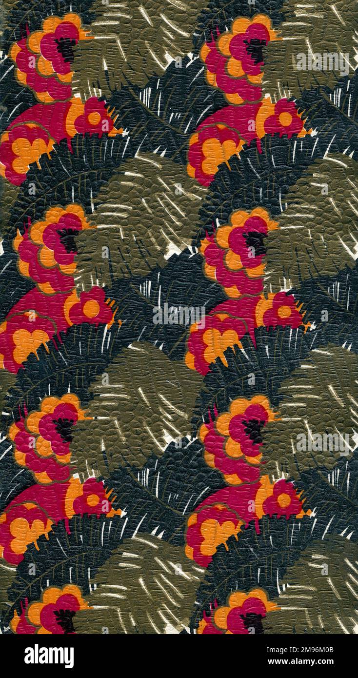 Wrapping Paper Sample Design -- stylised flowers and leaves in red ...