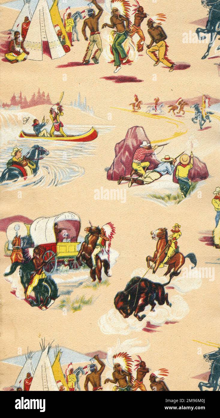 Wrapping Paper Sample Design -- cowboys and indians Stock Photo - Alamy