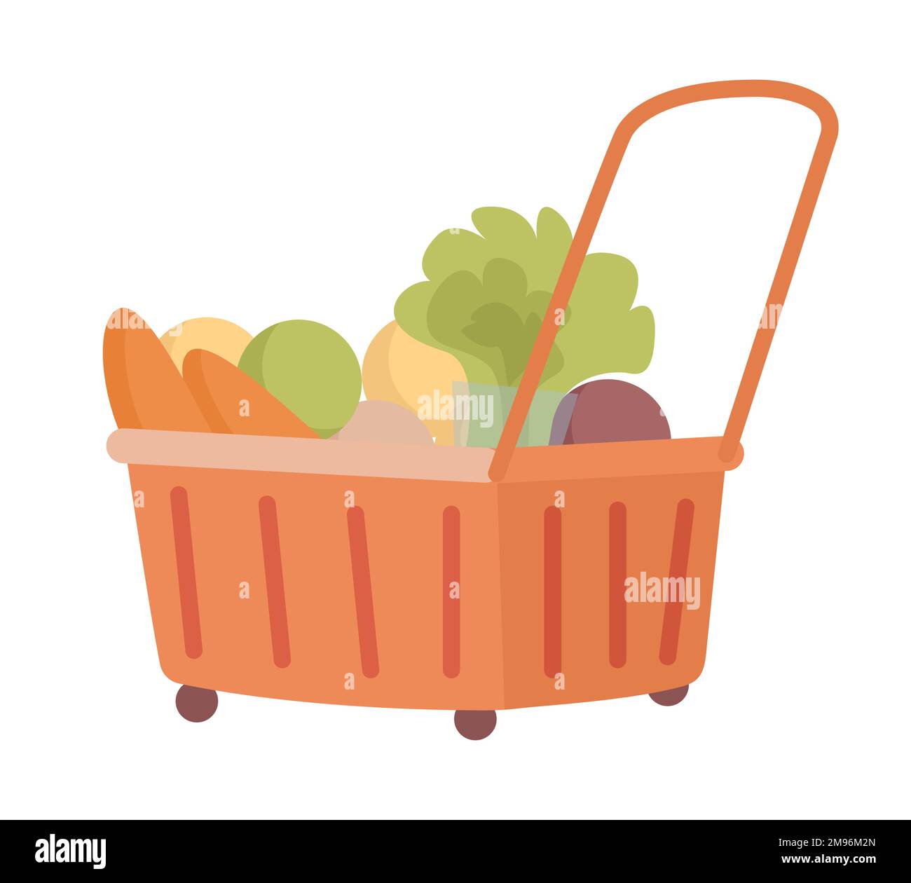 Basket cart with vegetables semi flat color vector object Stock Vector ...