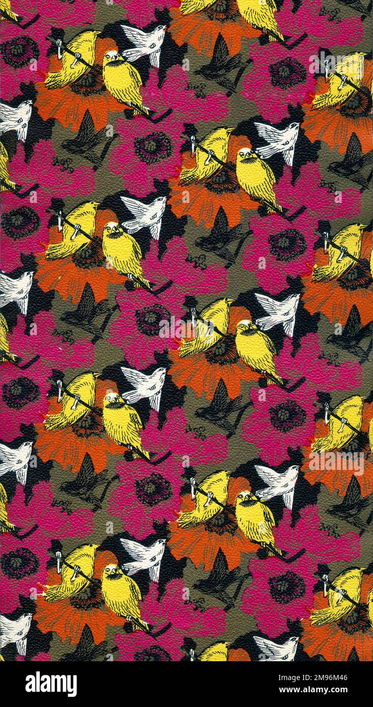 Wrapping Paper Sample Design -- birds and flowers in yellow, white ...
