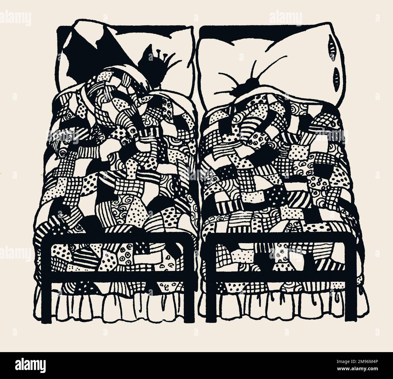 Tickety Tock Silhouette Illustration -- goblin and rat in bed, covered ...