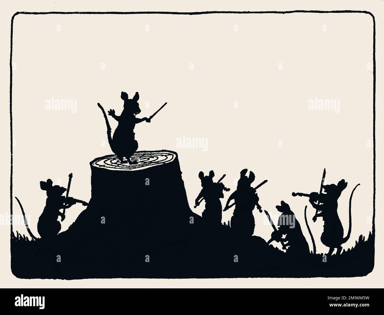 Tickety Tock Silhouette Illustration -- a musical quintet of rats, with ...