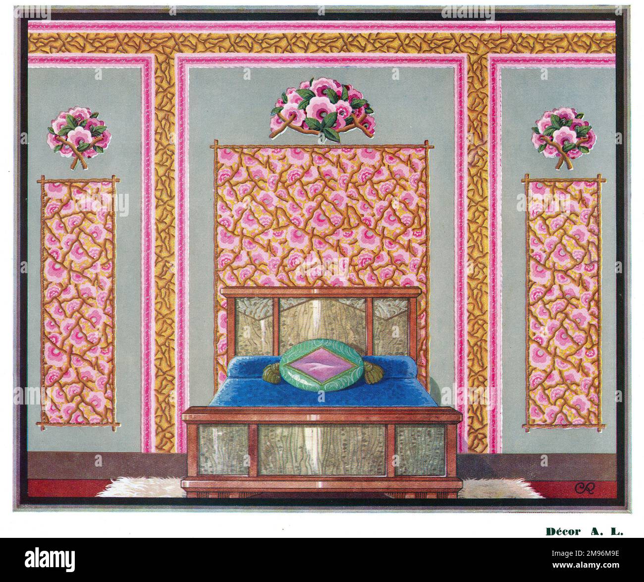 Wallpaper designs shown in a sample bedroom interior Stock Photo - Alamy