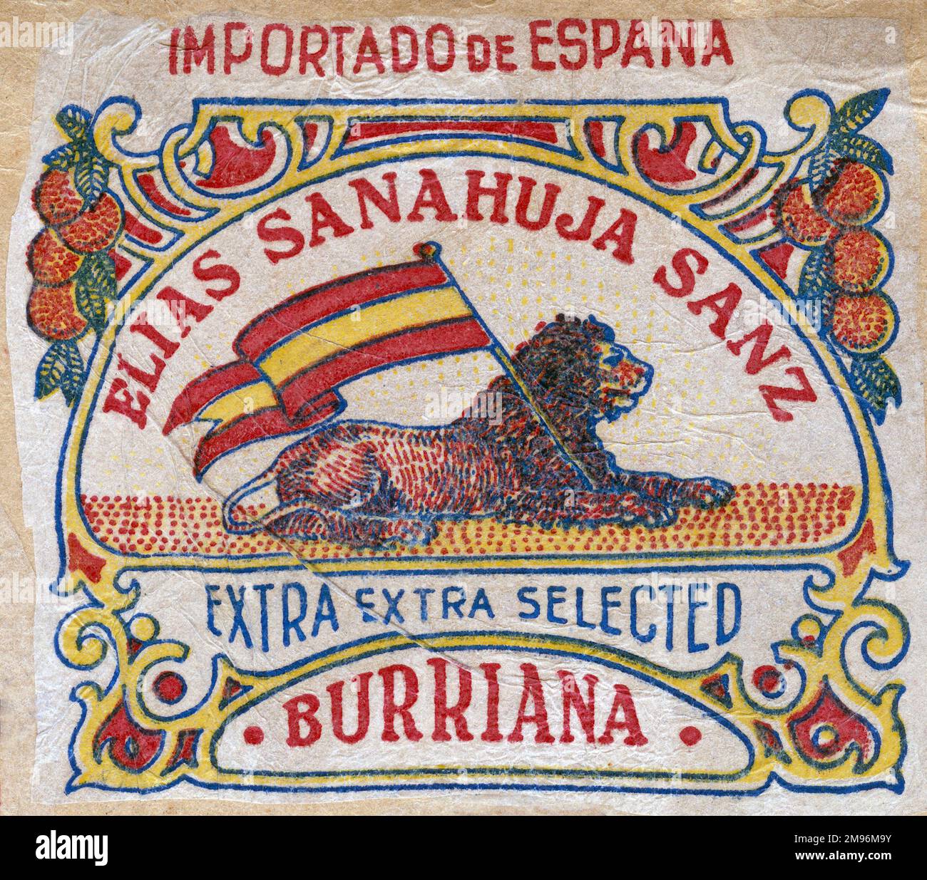 Fruit Label -- oranges imported from Burriana (Borriana), Spain, by ...