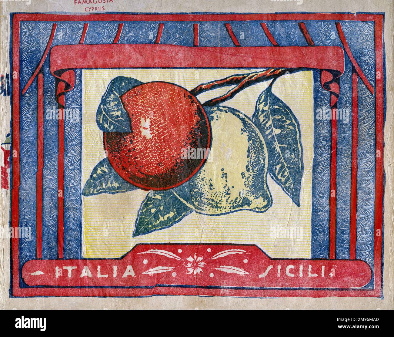 Fruit Label -- oranges and lemons from Italy and Sicily Stock Photo - Alamy
