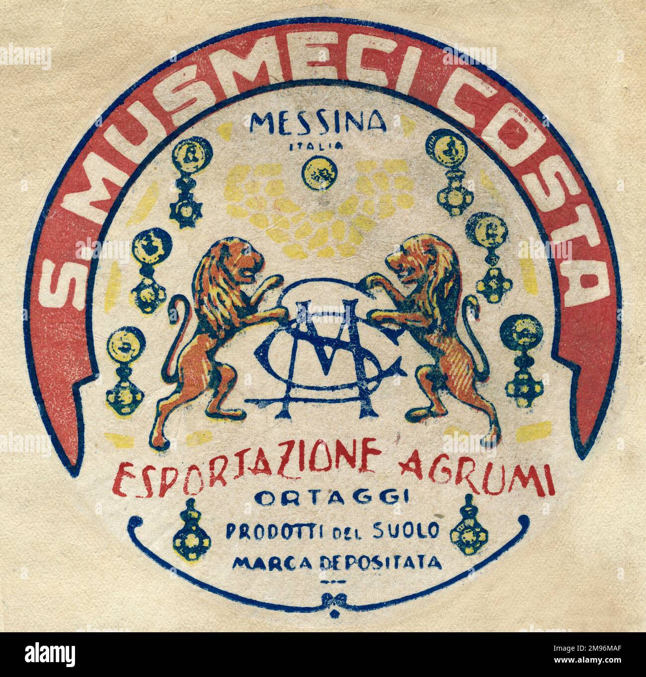 Fruit Label -- S Musmeci Costa, Messina, Sicily, exporters of citrus ...