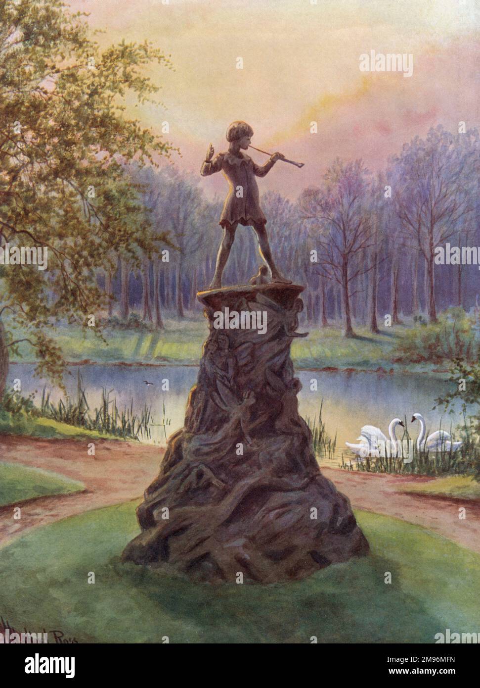 Illustration showing the statue of Peter Pan, sculpted by Sir George ...