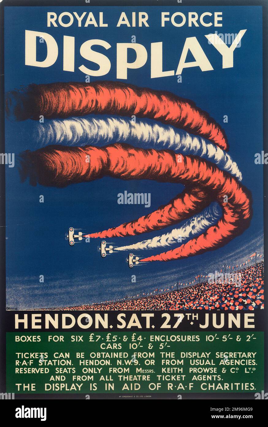 Royal Air Force Display Poster, Hendon, showing three planes flying in ...