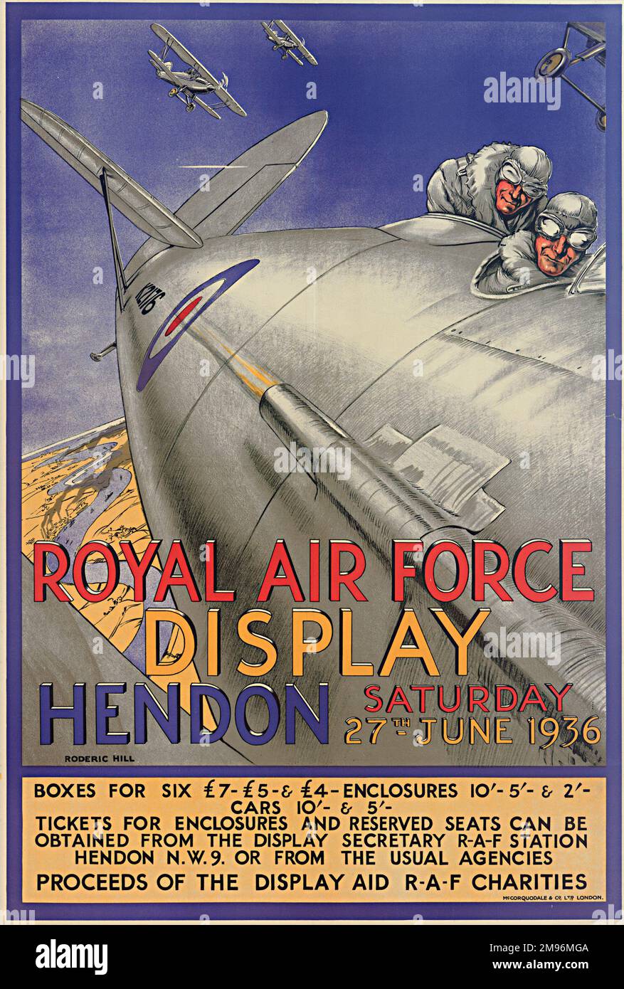 Royal Air Force Display Poster, Hendon, showing two pilots in flight ...