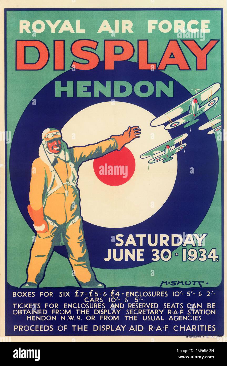 Royal Air Force Display Poster, Hendon, showing a pilot in flying gear ...