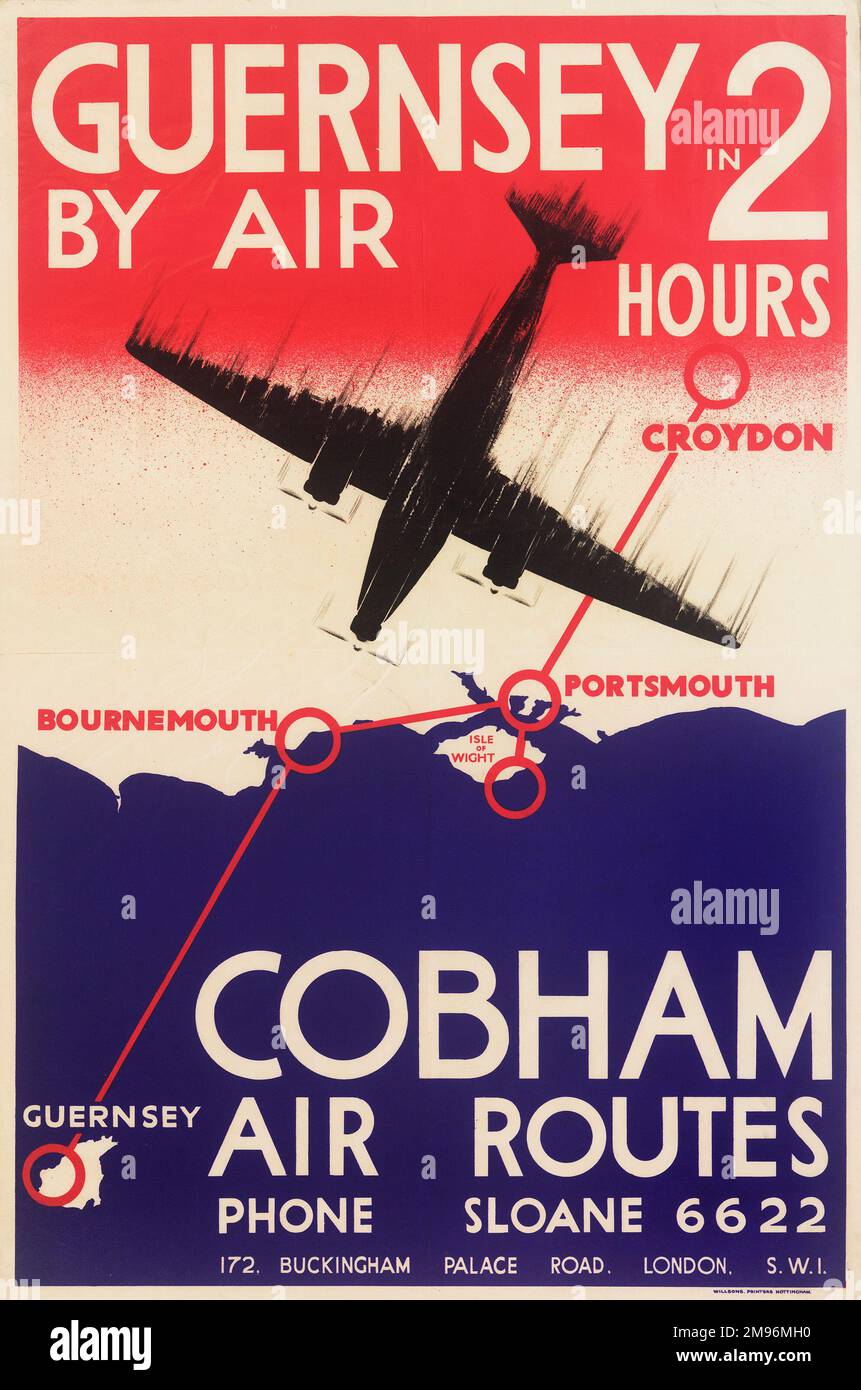 Poster, Cobham Air Routes, offering flights to Guernsey in 2 hours ...