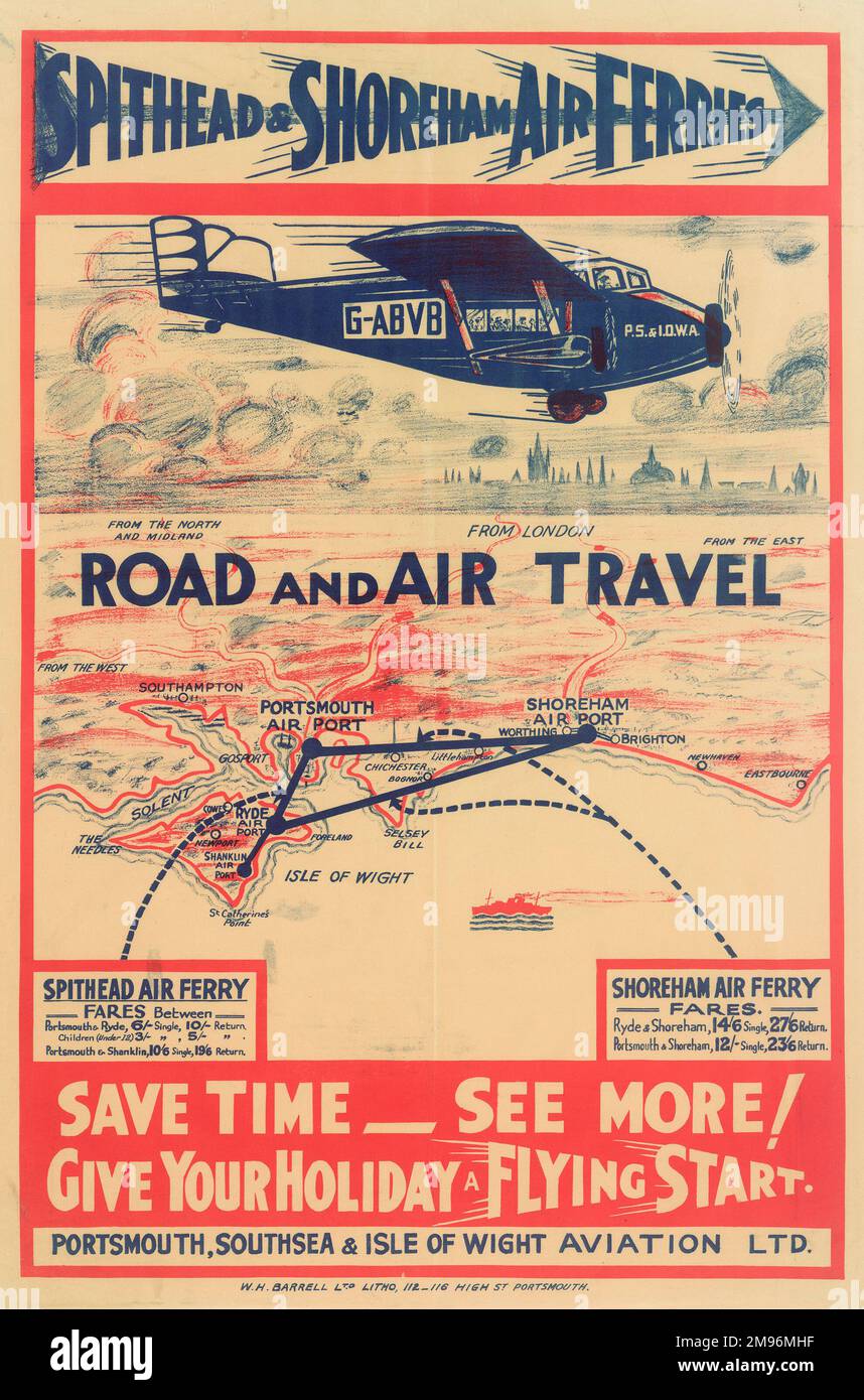 Poster, Spithead & Shoreham Air Ferries, showing a passenger plane G ...