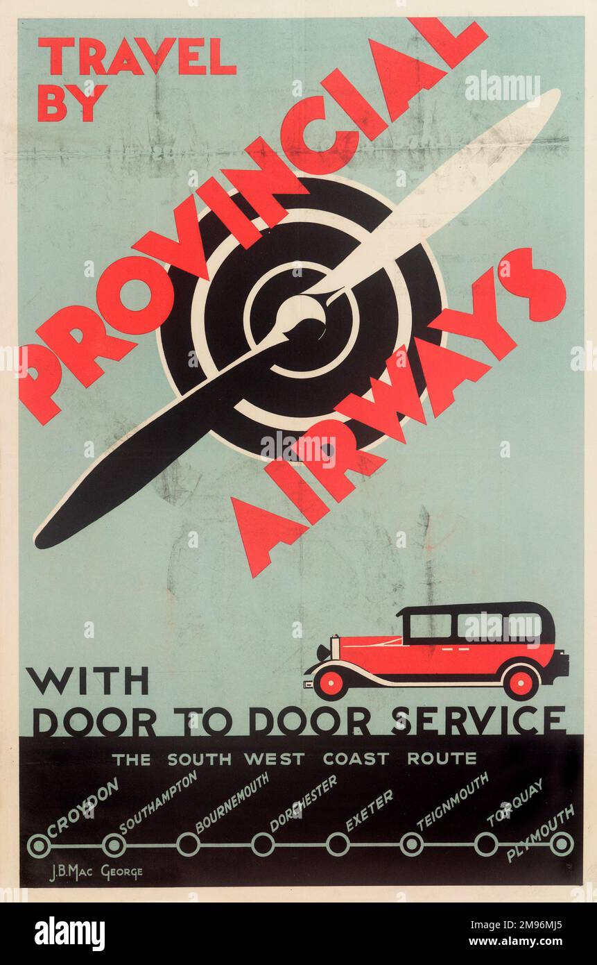 Poster, Travel by Provincial Airways, with a propeller above a red and ...