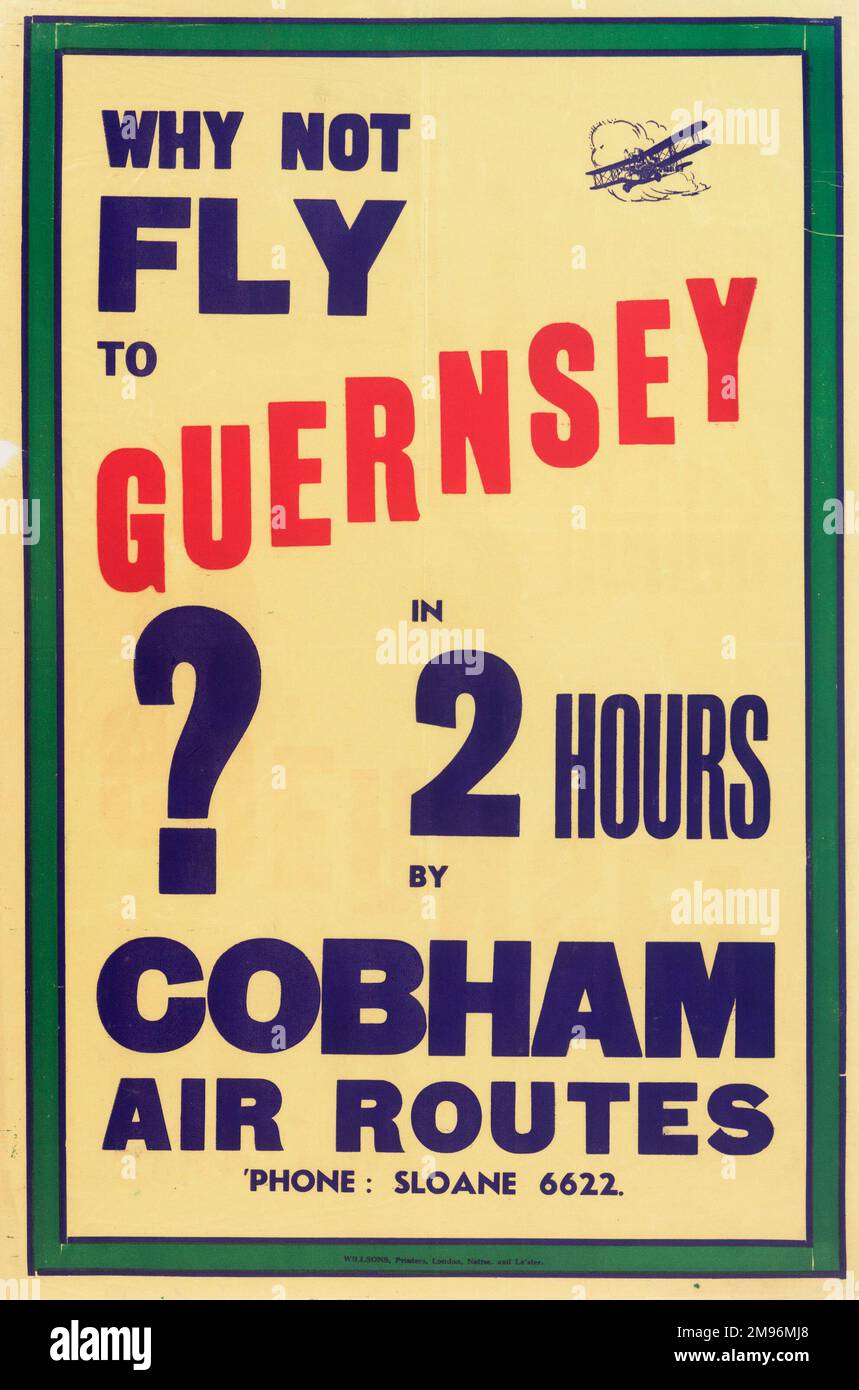 Poster, Cobham Air Routes, Why not fly to Guernsey in 2 hours Stock ...
