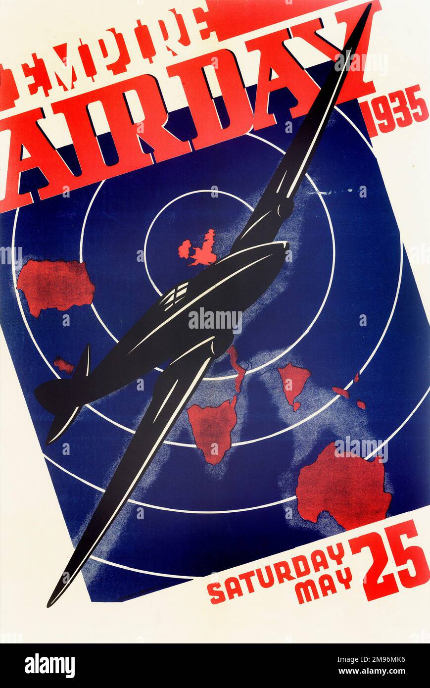 Poster, Empire Air Day 1935, showing a plane flying above a simplified ...
