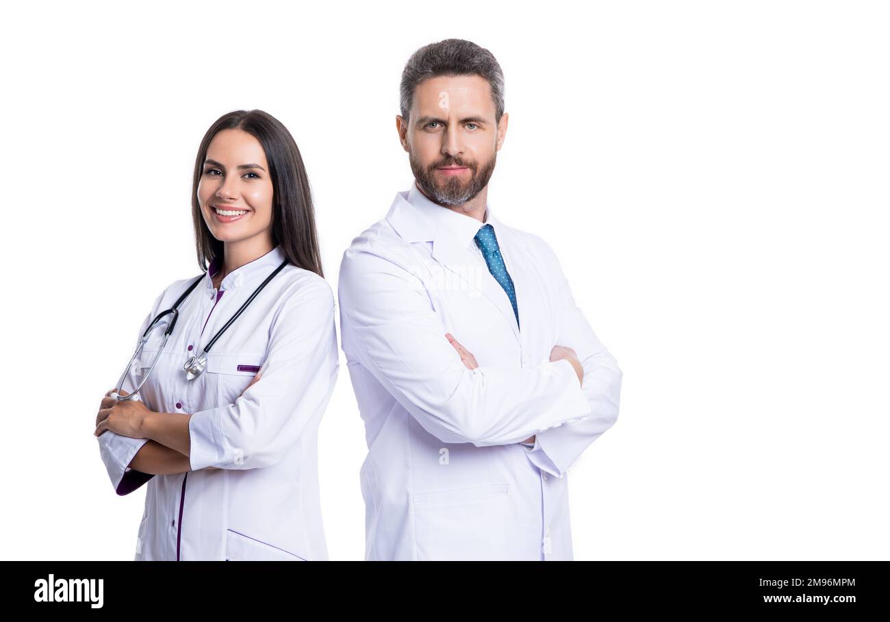 cardiologist doctor and nurse wear white coat, copy space. doctor ...