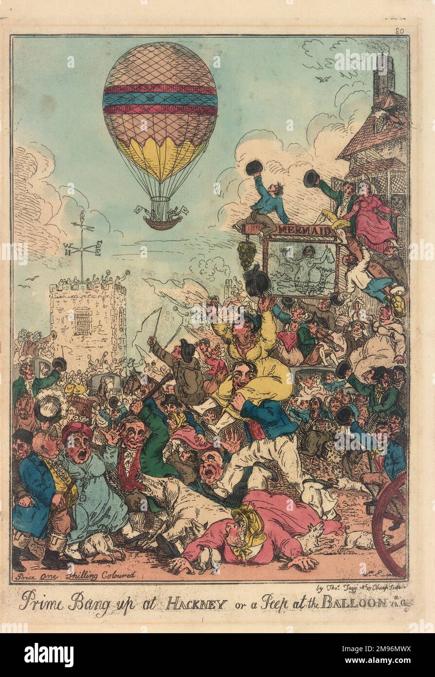 Prime Bang up at Hackney or a Peep at the Balloon. A satirical cartoon ...