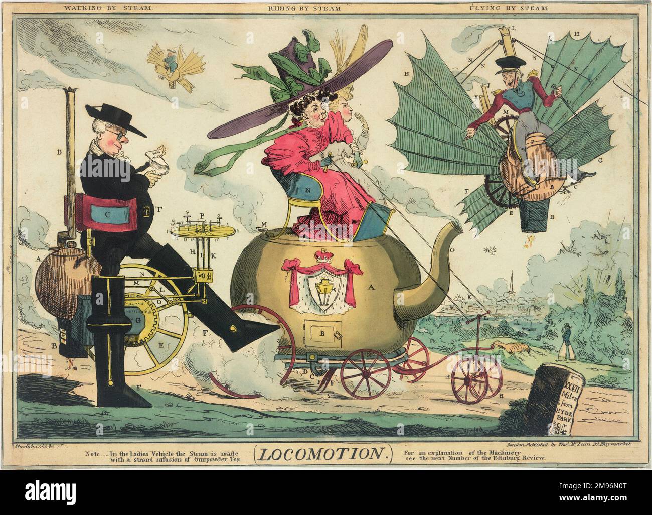 Satirical cartoon: Locomotion. Walking by Steam. Riding by Steam ...