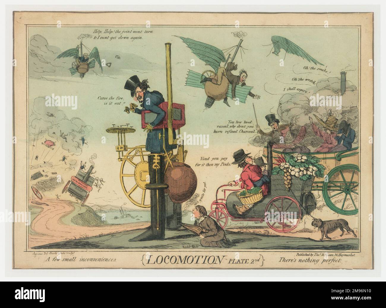 Satirical cartoon, Locomotion Plate 2, A few small inconveniences ...