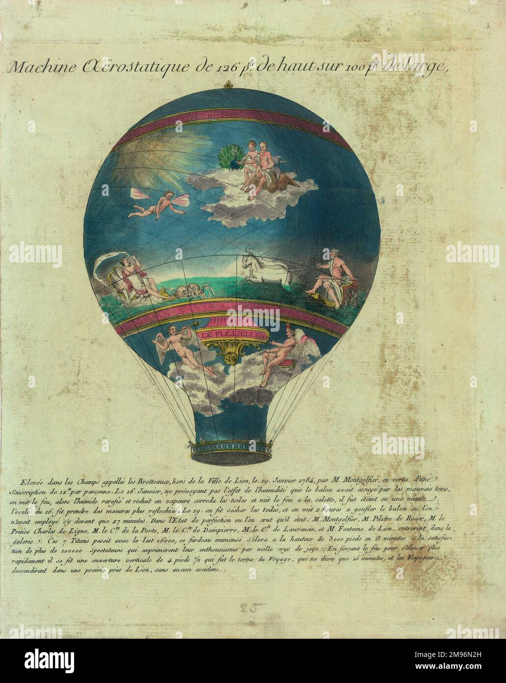 An ornate Montgolfier balloon, Le Flesselles, measuring 126 feet high ...
