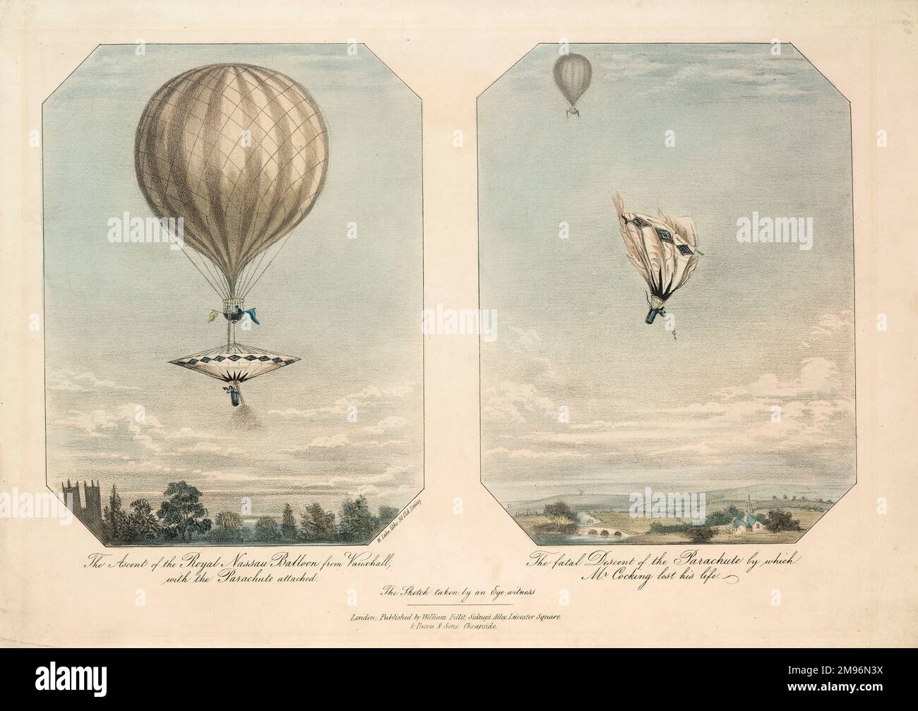 Two drawings side by side of the tragic parachute accident of Mr R ...