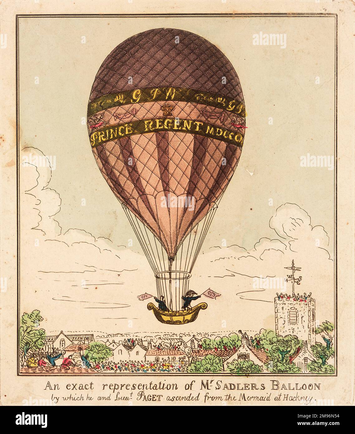 Ascent of a balloon containing James Sadler and Lieutenant Paget, from ...
