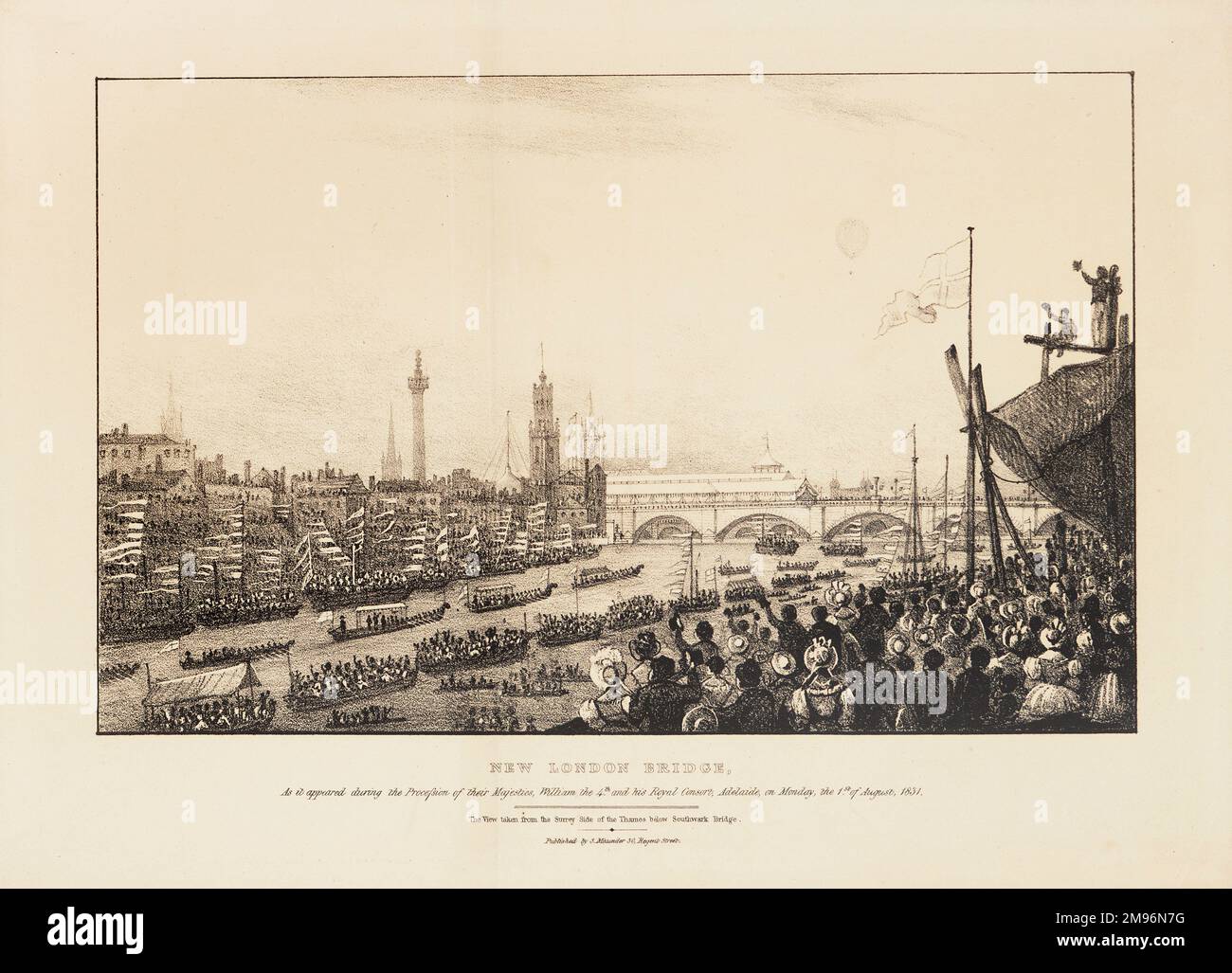 Opening of the new London Bridge by King William IV and Queen Adelaide ...