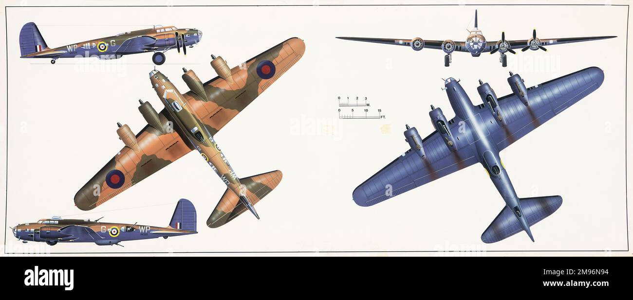 Boeing B-17 aeroplanes, one in blue, the other in camouflage colours ...
