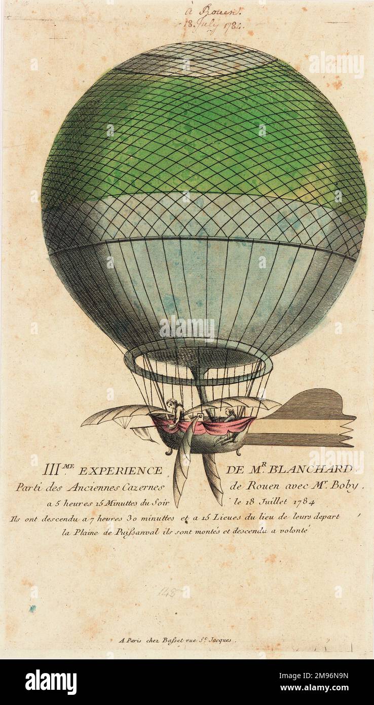 Third balloon ascent of Jean-Pierre Blanchard, with Mr Boby, from the ...
