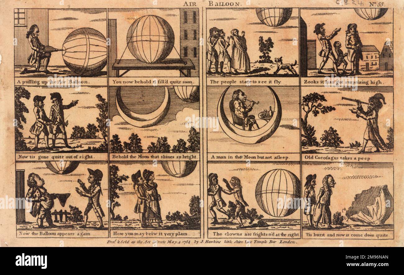 Set of 12 satirical images with captions of an Air Balloon, showing ...