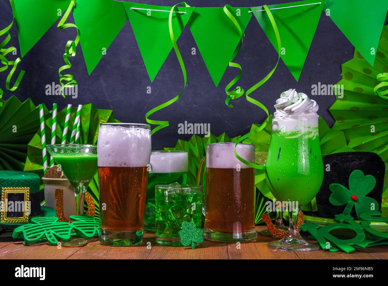 St Patrick's Day bar menu background. Set various golden, green beer ...