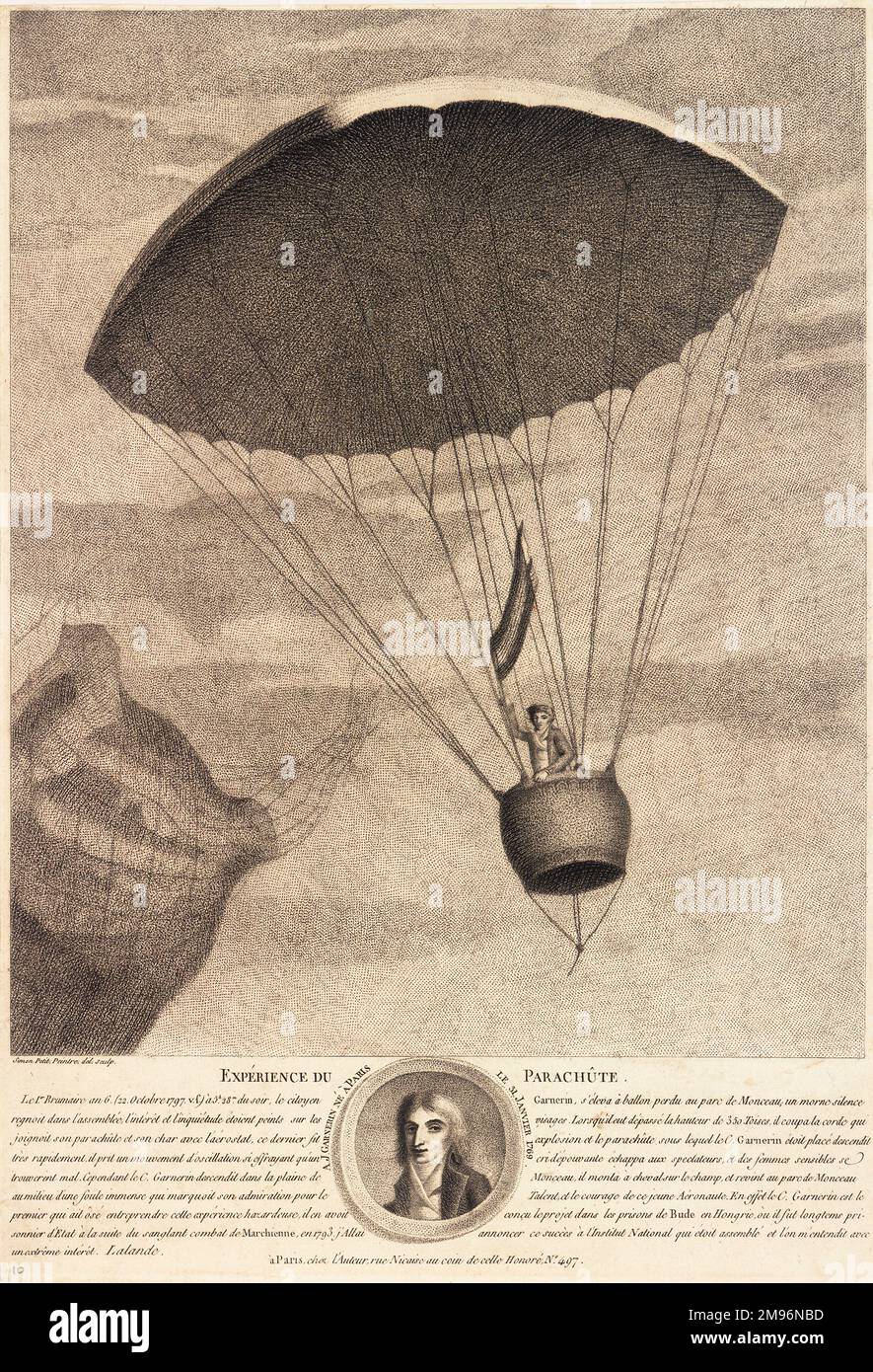 Garnerin descending in his parachute, with his discarded balloon on the ...