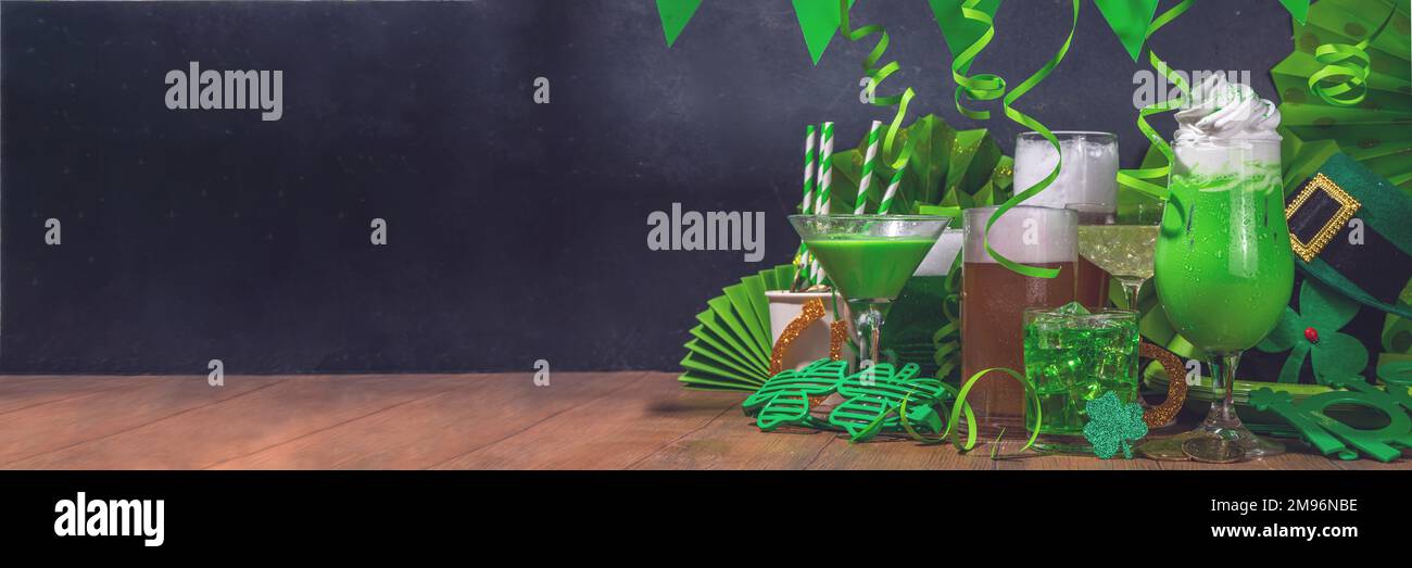 St Patrick's Day bar menu background. Set various golden, green beer ...
