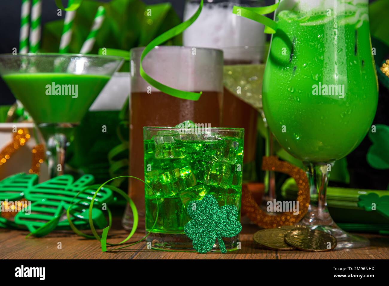 St Patrick's Day bar menu background. Set various golden, green beer ...