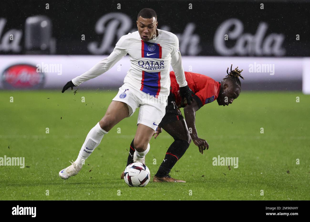 Kylian Mbappe of PSG, Lesley Ugochukwu of Rennes during the French ...