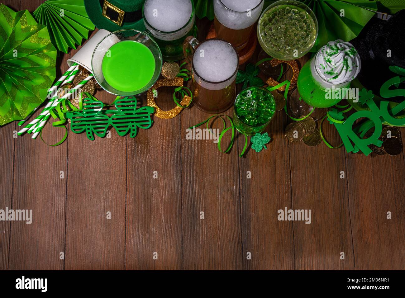 St Patrick's Day bar menu background. Set various golden, green beer ...