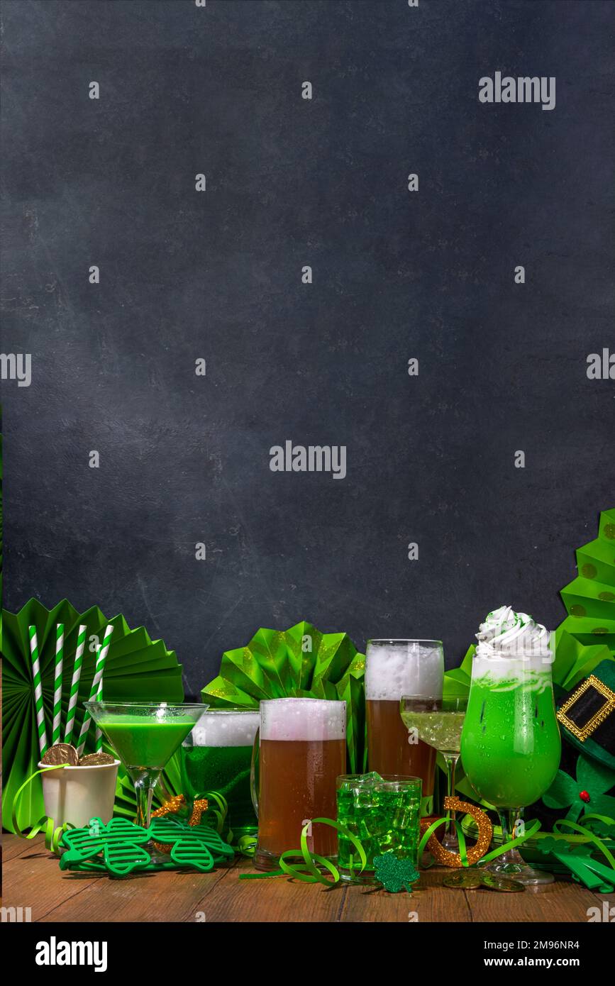 St Patrick's Day bar menu background. Set various golden, green beer ...