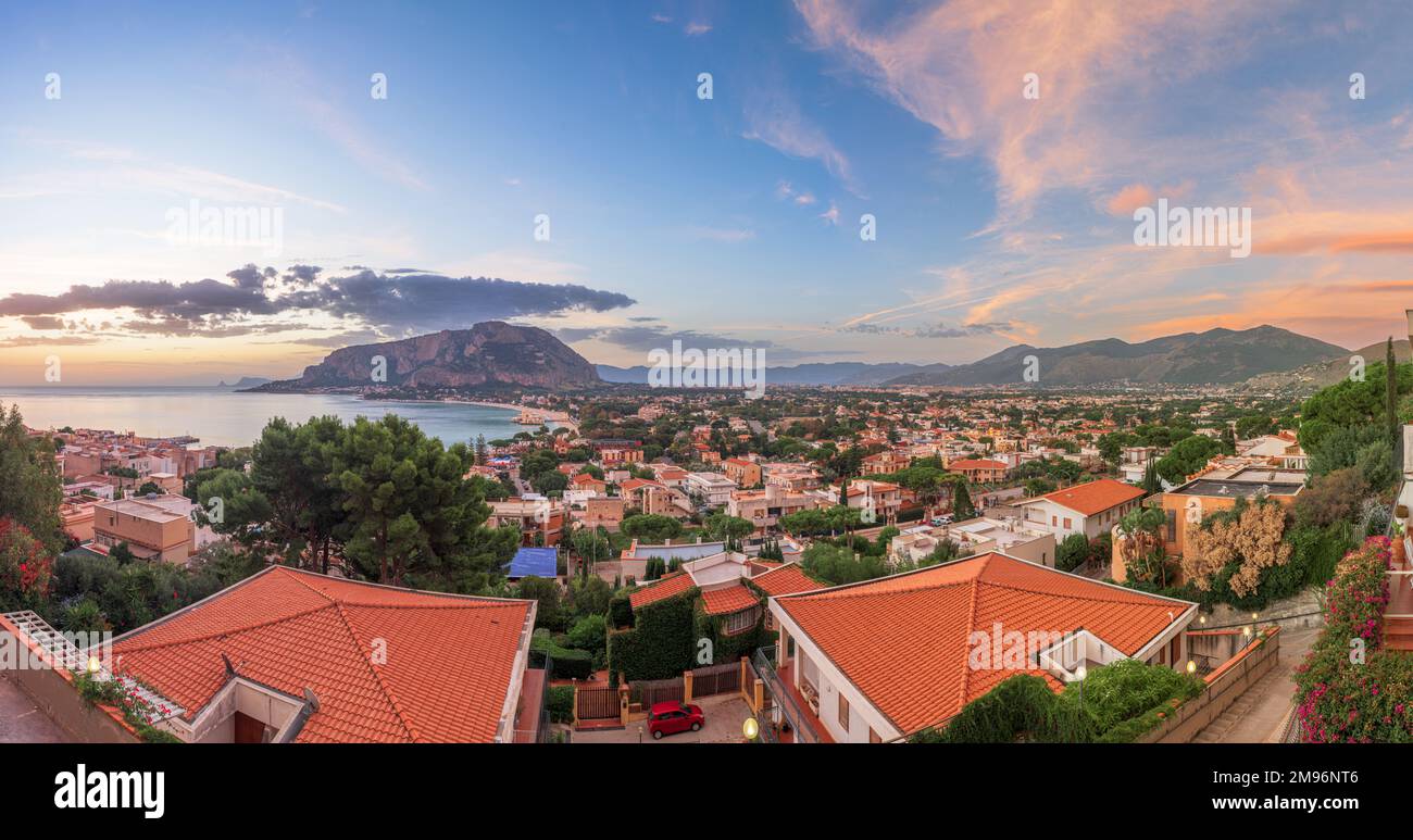 Palermo, Sicily, Italy in the Mondello borough from above at dawn Stock ...