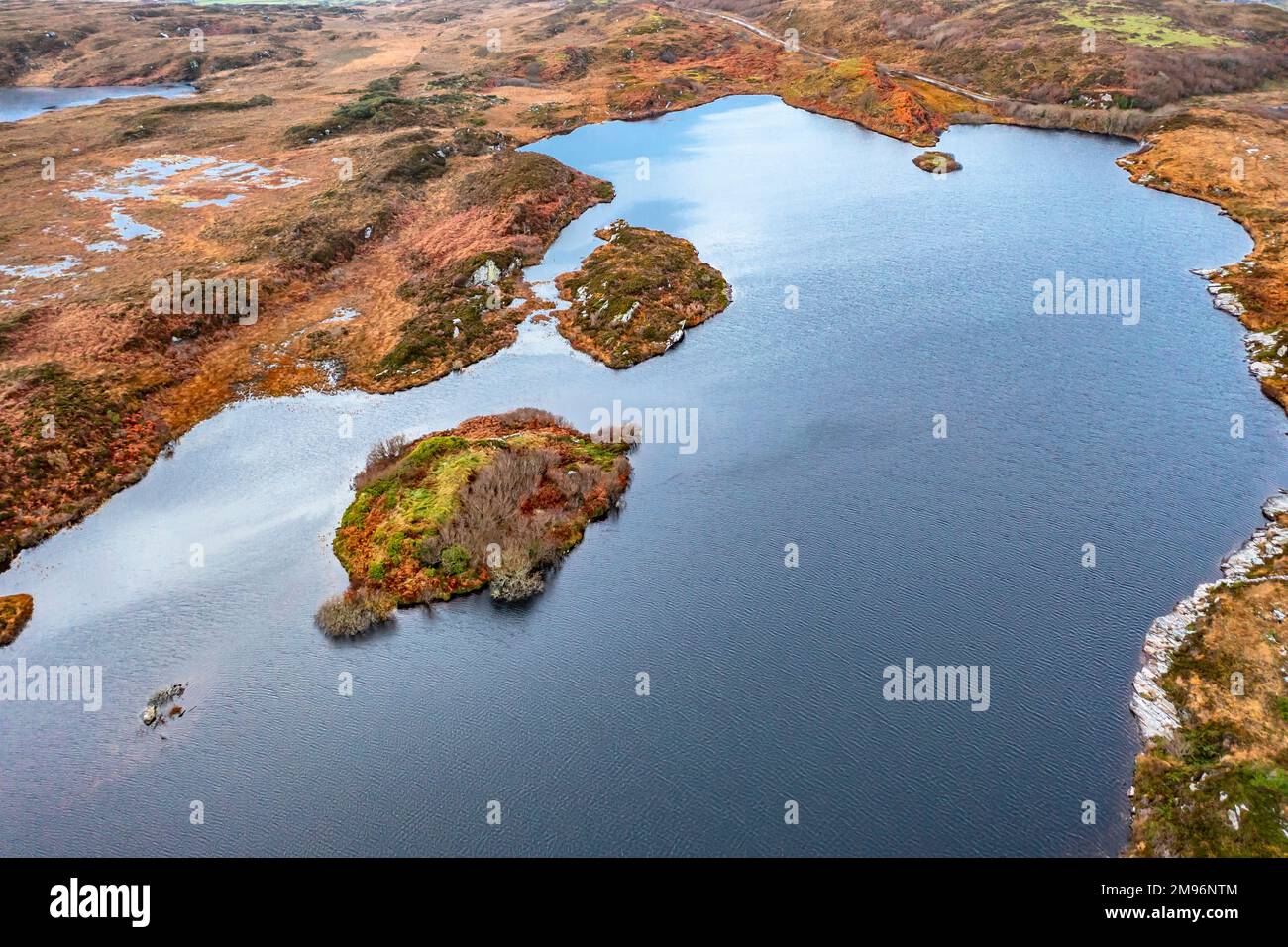 Aerial view of Lough Doon between Portnoo and Ardara which is famous ...