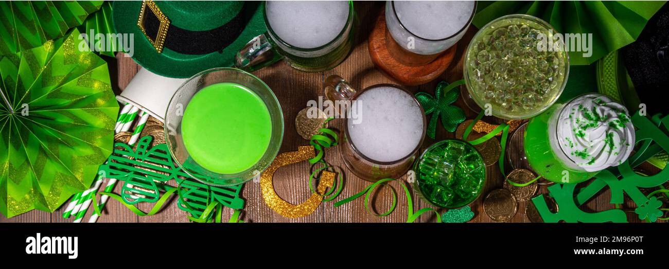 St Patrick's Day bar menu background. Set various golden, green beer ...