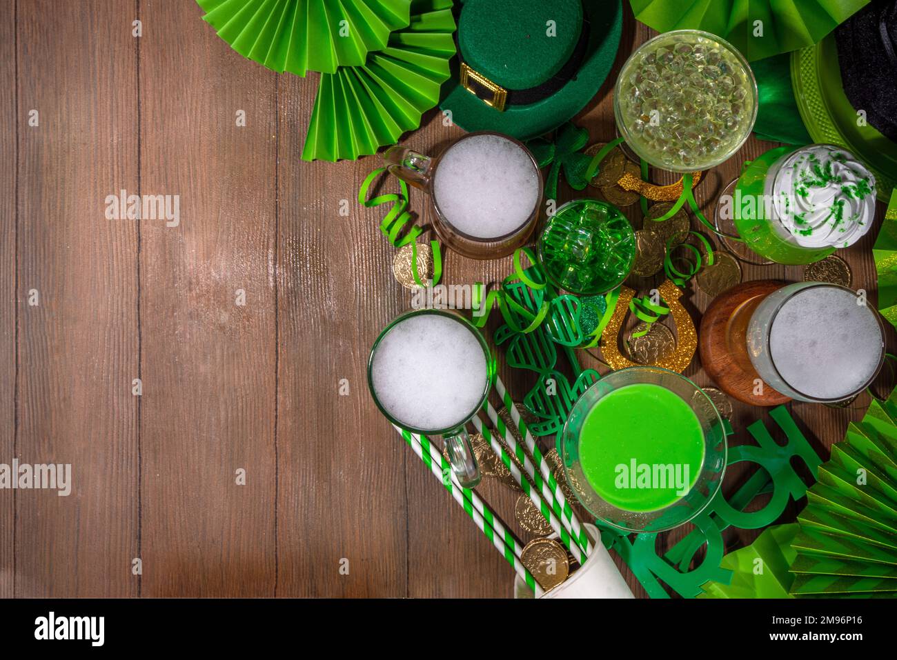St Patrick's Day bar menu background. Set various golden, green beer ...