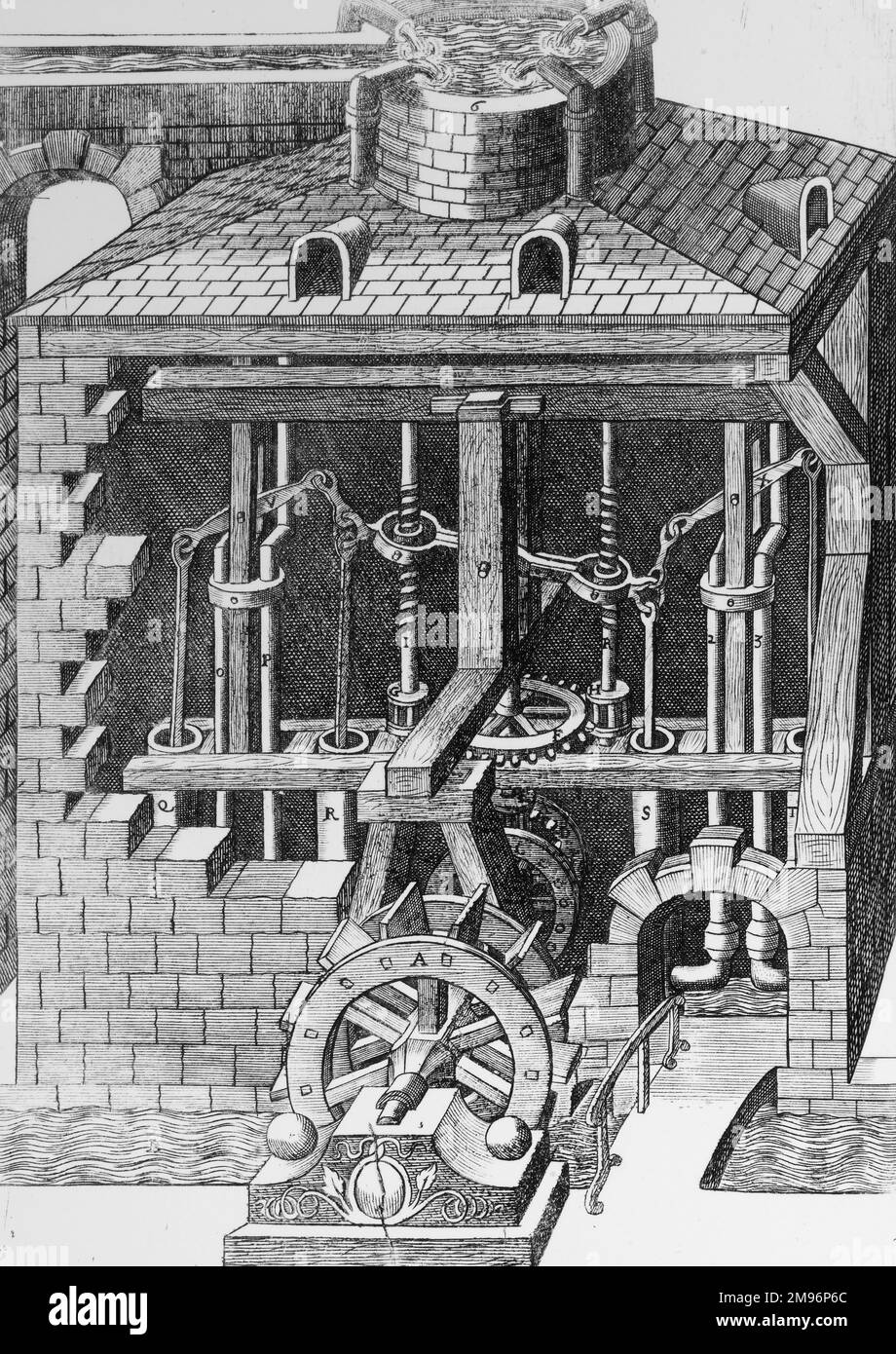 1588 complex mechanical water raising device that uses the current to ...