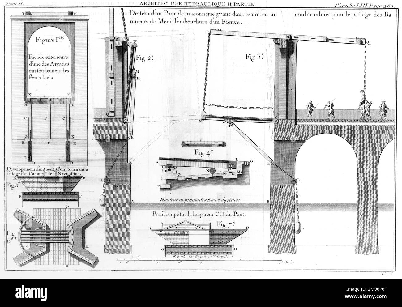 A Technical drawing of a French 18th century drawbridge, with ...