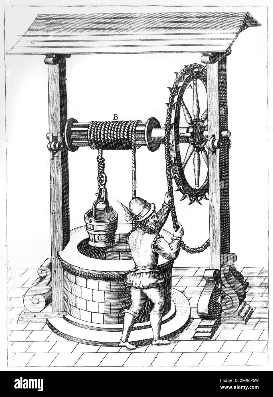 An engraving of a typical 16th century well Stock Photo - Alamy